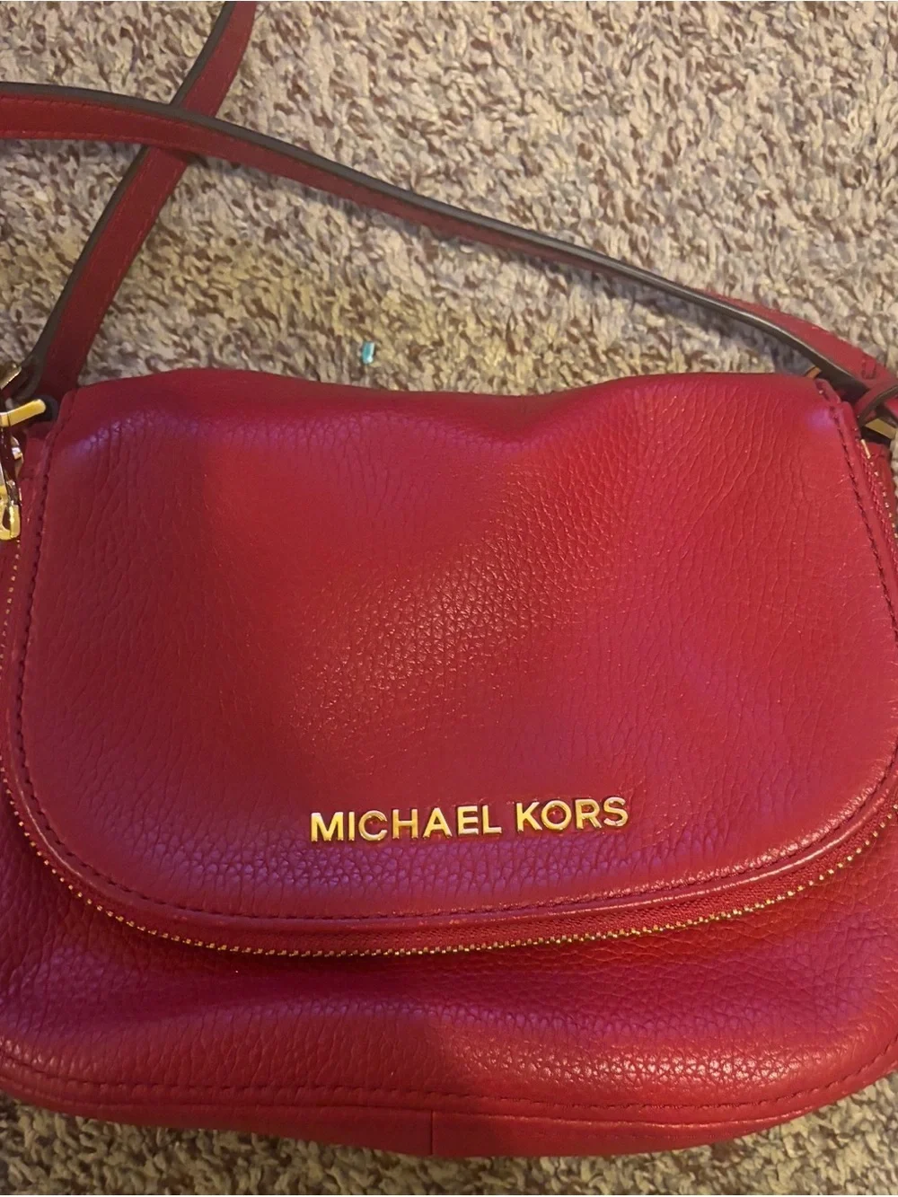 Michael Kors | Bags | Michael Kors Red Pebbled Leather Crossbody With ...